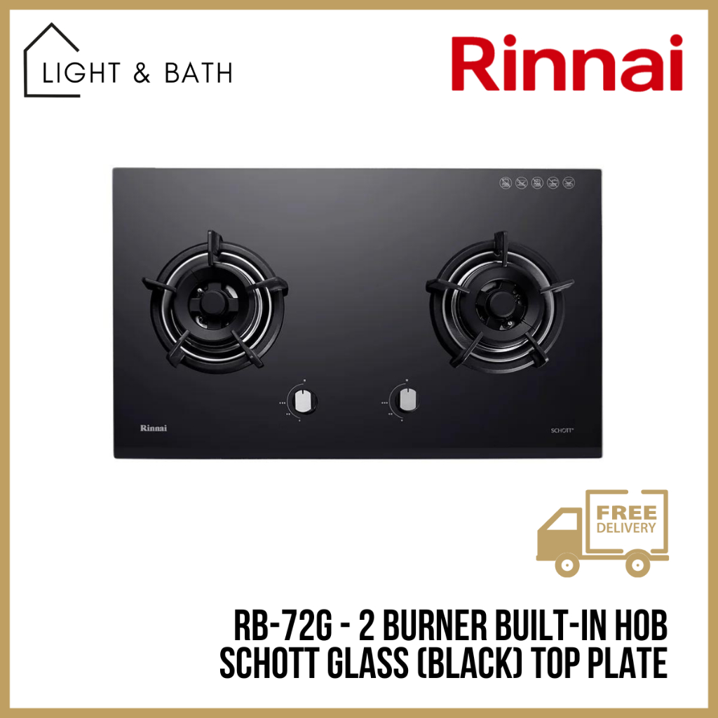 Rinnai RB-72G/S 2 Burner Built-In Gas Hob Schott Glass (Black) Or Stainless Steel Top Plate ...