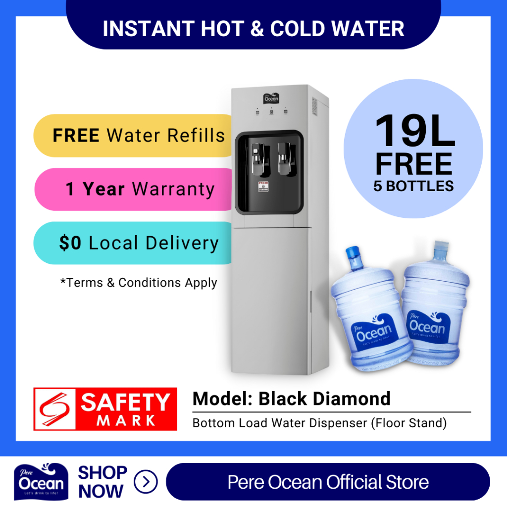 Pere Ocean Hot & Cold Water Dispenser - Black Diamond (Bottom Load ...