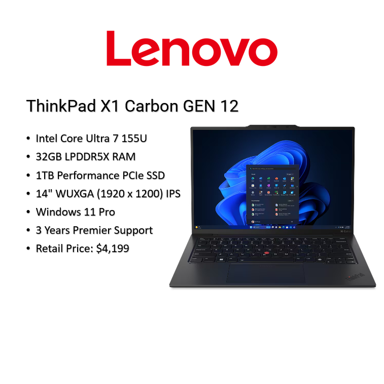 [Nano-SIM Card] ThinkPad X1 Carbon Gen 12 Laptop|14"FHD+|Ultra 7 155U ...