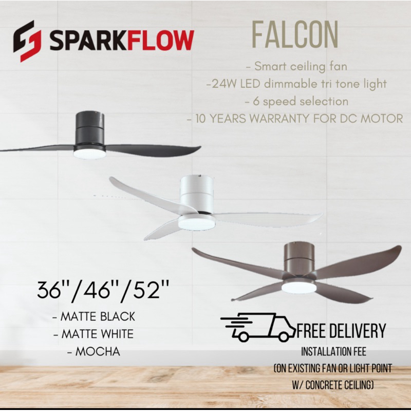 Falcon Smart ceiling fan with installation 24W tritone dimmable led ...