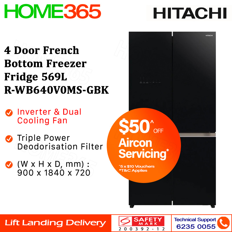 Hitachi 4 Door French Bottom Freezer Fridge 569L R-WB640V0MS | Shopee ...