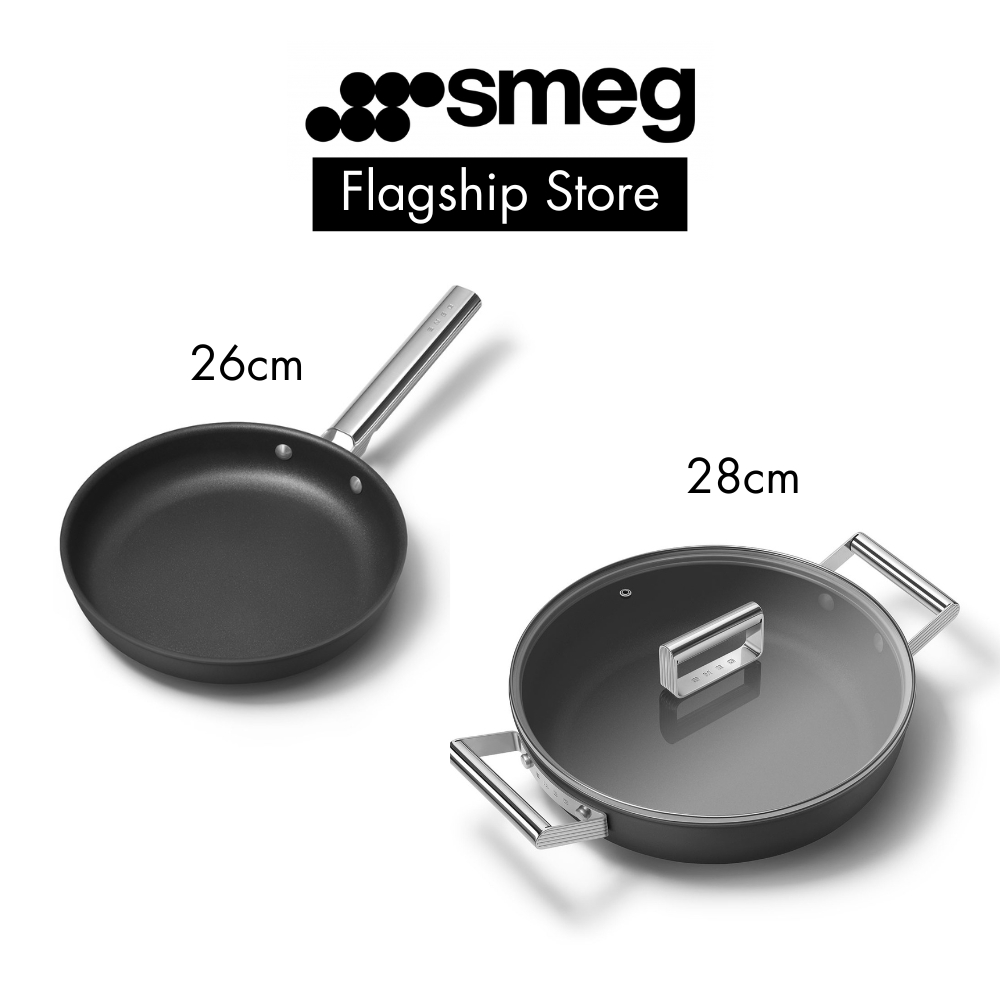 SMEG 26cm Frying Pan + 28cm Deep Pan with Lid Bundle, Available in 3 ...