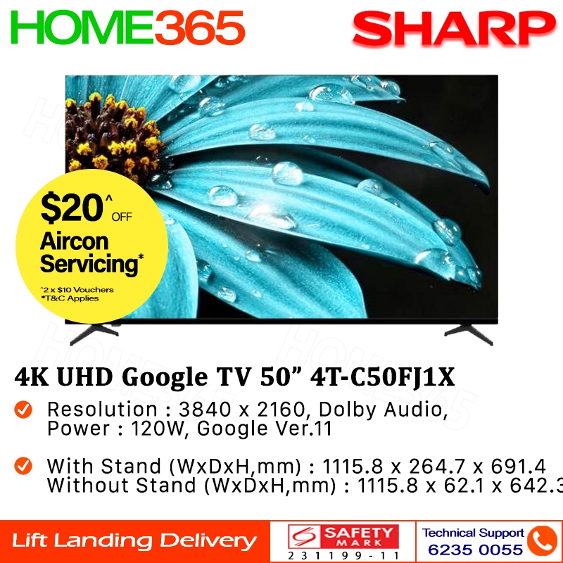 Sharp 4K UHD Google TV 50" 4T-C50FJ1X | Shopee Singapore