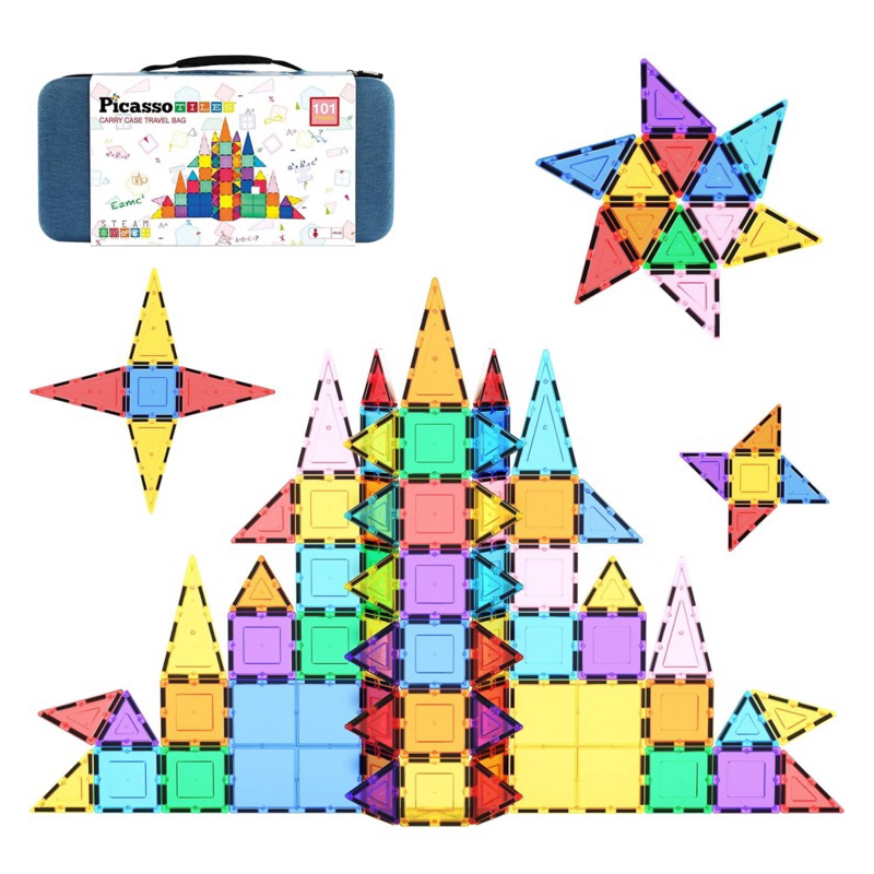 PicassoTiles 101pcs Magnetic Building Block Toy + Case Set Magnet Tile ...