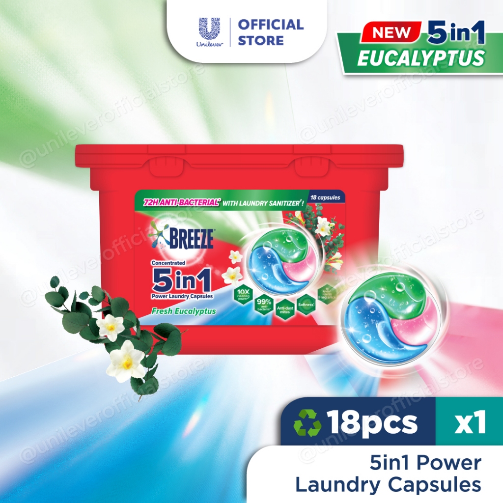 Breeze Fresh Eucalyptus 5-in-1 Power Laundry Capsules 18's | Shopee ...