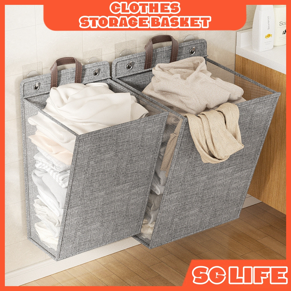 【SG Stock】Wall Hanging Clothes Storage Basket Dirty Clothes Storage Box ...