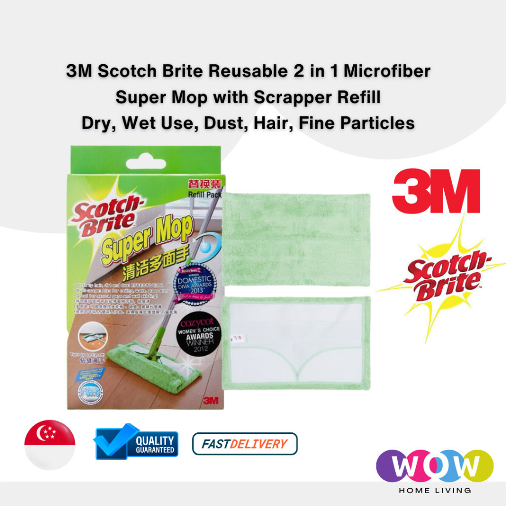 3M Scotch Brite Reusable 2 in 1 Microfiber Super Mop with Scrapper ...