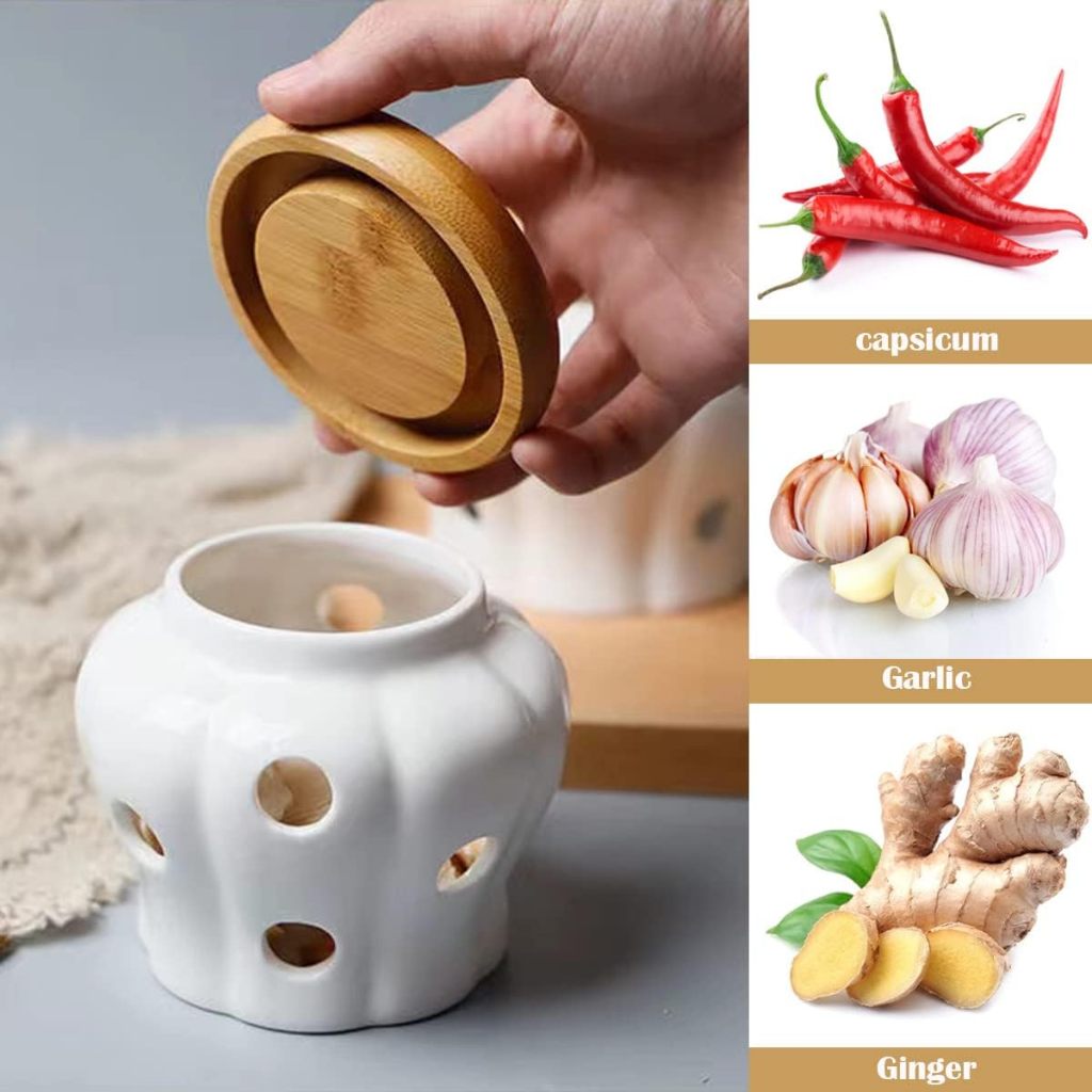Garlic Keeper, Garlic Keeper for Counter, White Ventilated Garlic ...