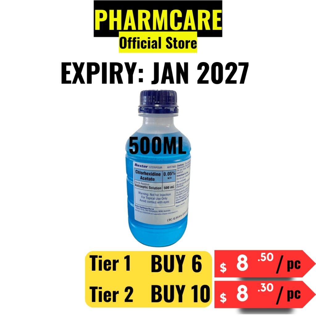 Baxter Chlorhexidine 0.05% 500ml Antiseptic Solution Wound Care ...