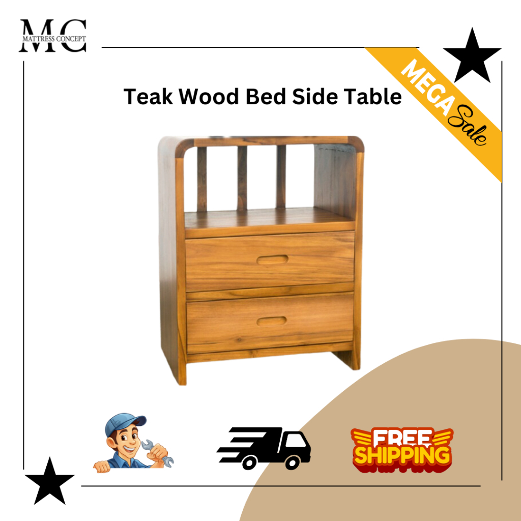 🔥【LOCAL SELLER】🔥JOJO SOLID TEAK WOOD BED SIDE TABLE ( FREE DELIVER ADN ...