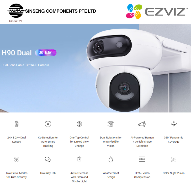 EZVIZ H90 Dual 2K+ 4MP Dual-Lens Pan & Tilt Wi-Fi Outdoor IP Camera ...