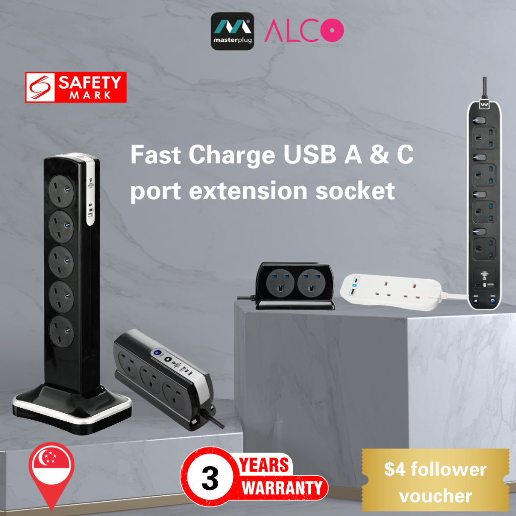 Masterplug Extension Socket with USB A & C Fast Charge Mobile Devices ...