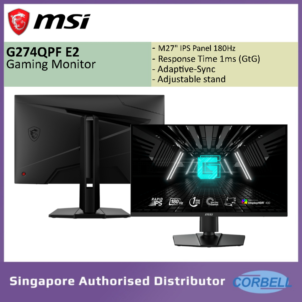 MSI G274QPF E2 27" Gaming Monitor WQHD/Rapid IPS Panel/180hz/1ms(GtG)/Adaptive Sync/Adjustable ...