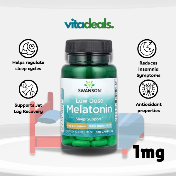 Swanson Melatonin 1mg 120 Capsules for Better Sleep and Restful Nights ...