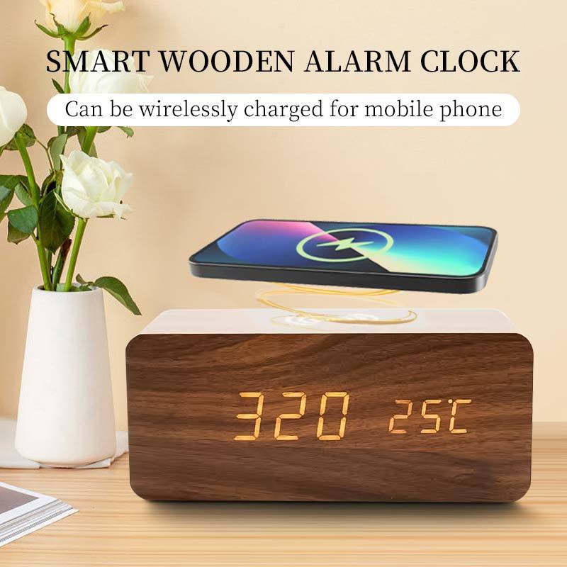 HXR Digital Wooden Wireless Charging Alarm Clock MT2178 With Light ...
