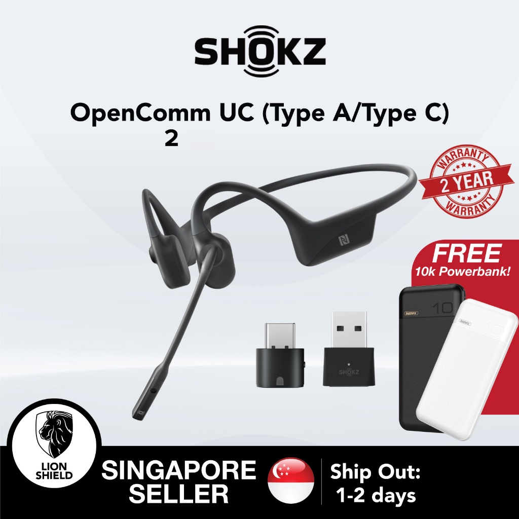 [SG] SHOKZ OpenComm 2 UC Bone Conduction Open-Ear Wireless Headphones/Headset with USB Dongle ...