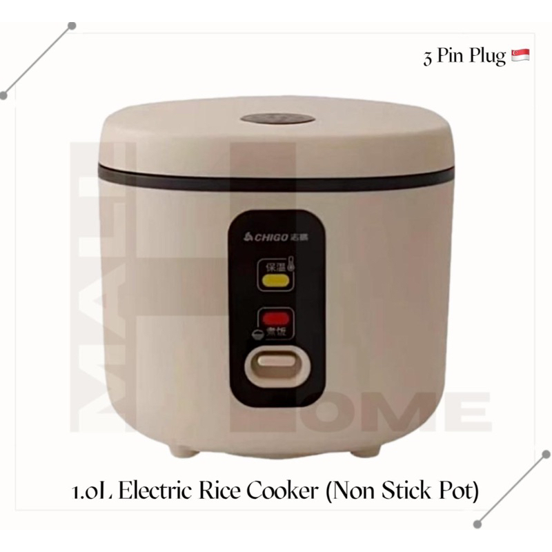 CHIGO 1.0L Electric Rice Cooker (Non Stick Pot) - 3 Pin Plug | Shopee ...