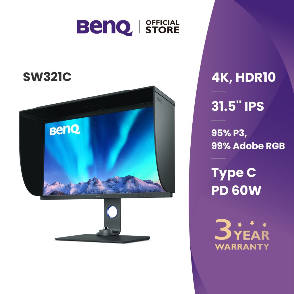 BenQ SW321C 32 inch 4K IPS UHD HDR 99% Adobe RGB USB C Color Management ...