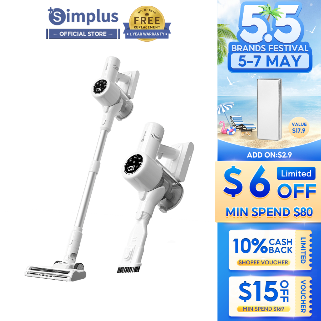 Simplus Cordless Vacuum Cleaner 16000Pa Digital Screen HEPA 9 Filter 3 ...
