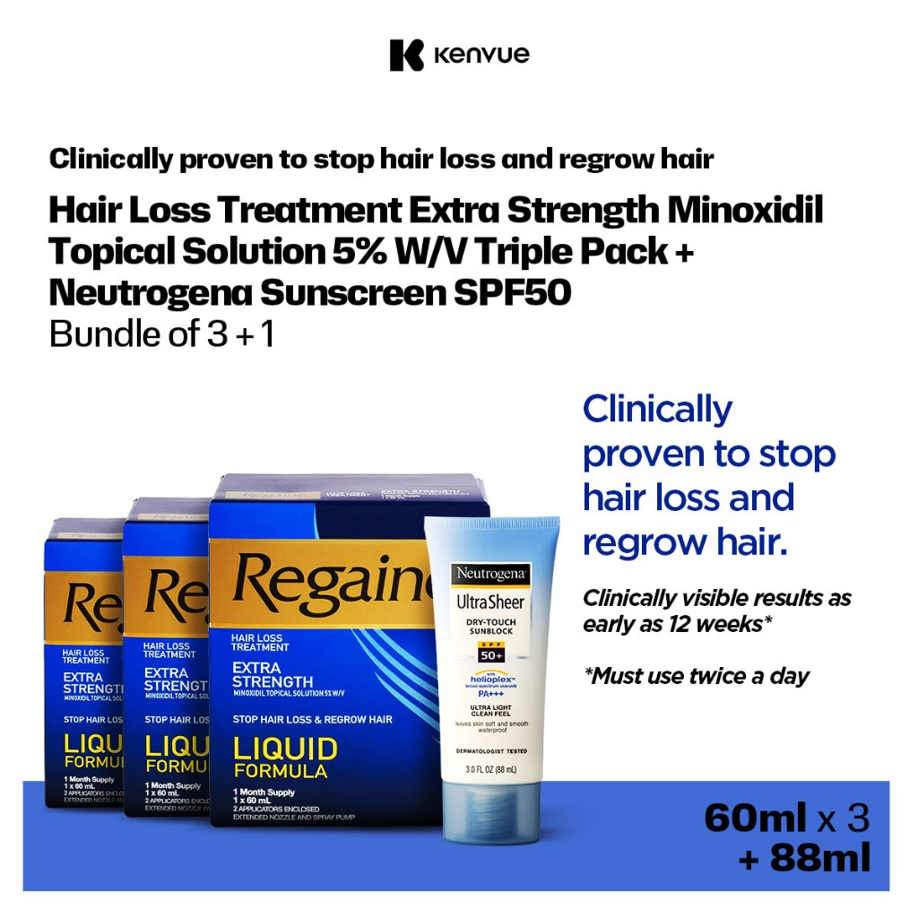 [Bundle of 3+1] Regaine Extra Strength 5% Minoxidil Stop Hair Loss ...