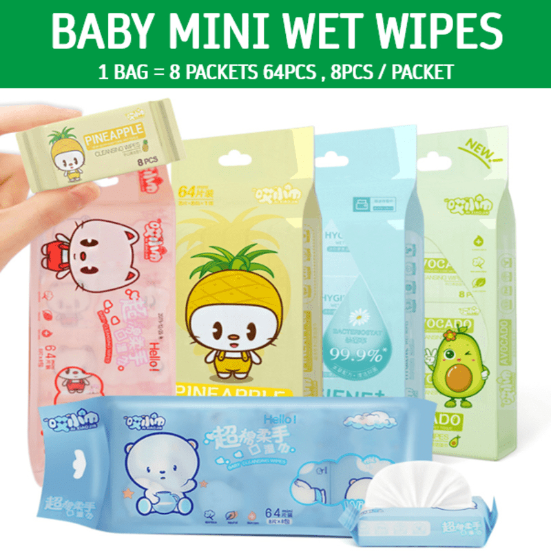 8Packet Mini Wet Wipes / Flushable Wet Tissue Option avail/ Portable ...