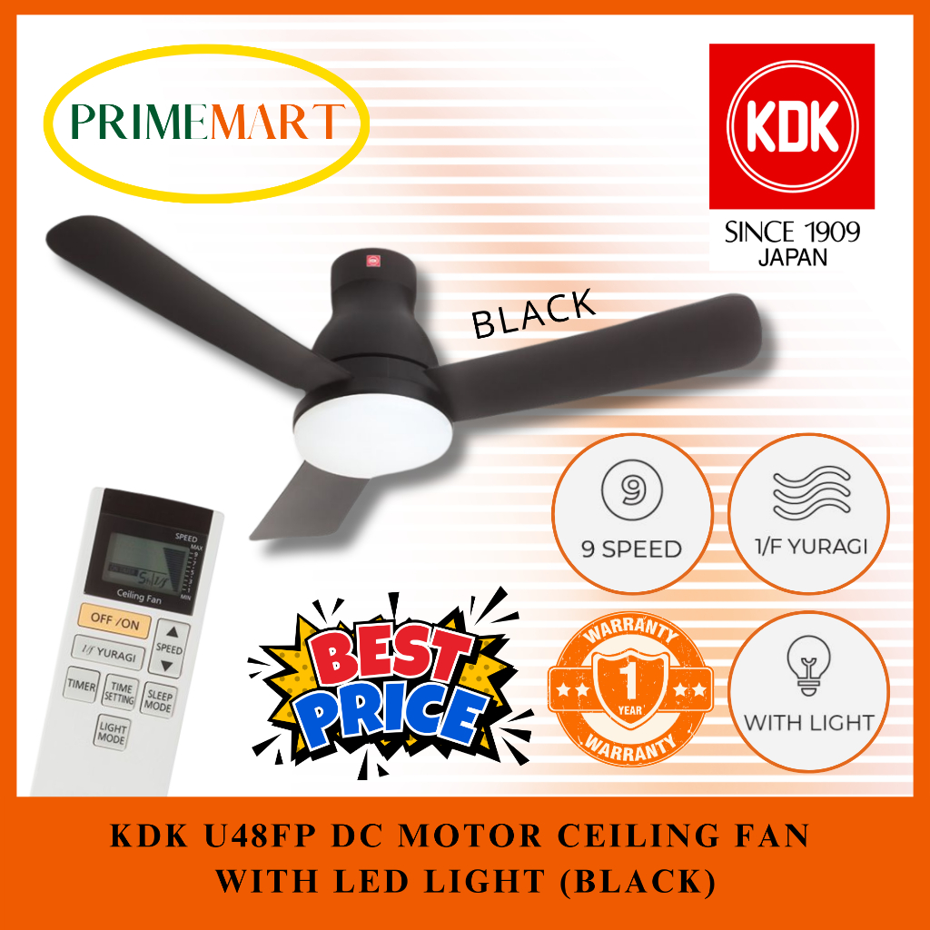 KDK U48FP DC Motor Ceiling Fan with LED LIGHT - BLACK * 1 YEAR LOCAL ...