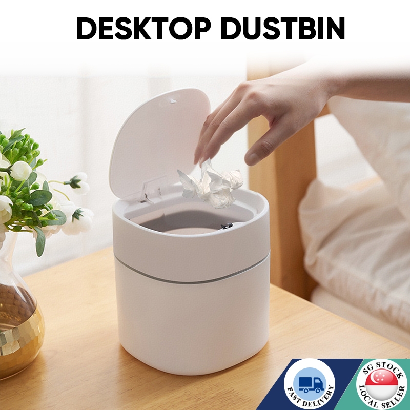 🇸🇬Small Table Bin with Lid/ Table Dustbin/Portable Mini Desktop Dustbin ...