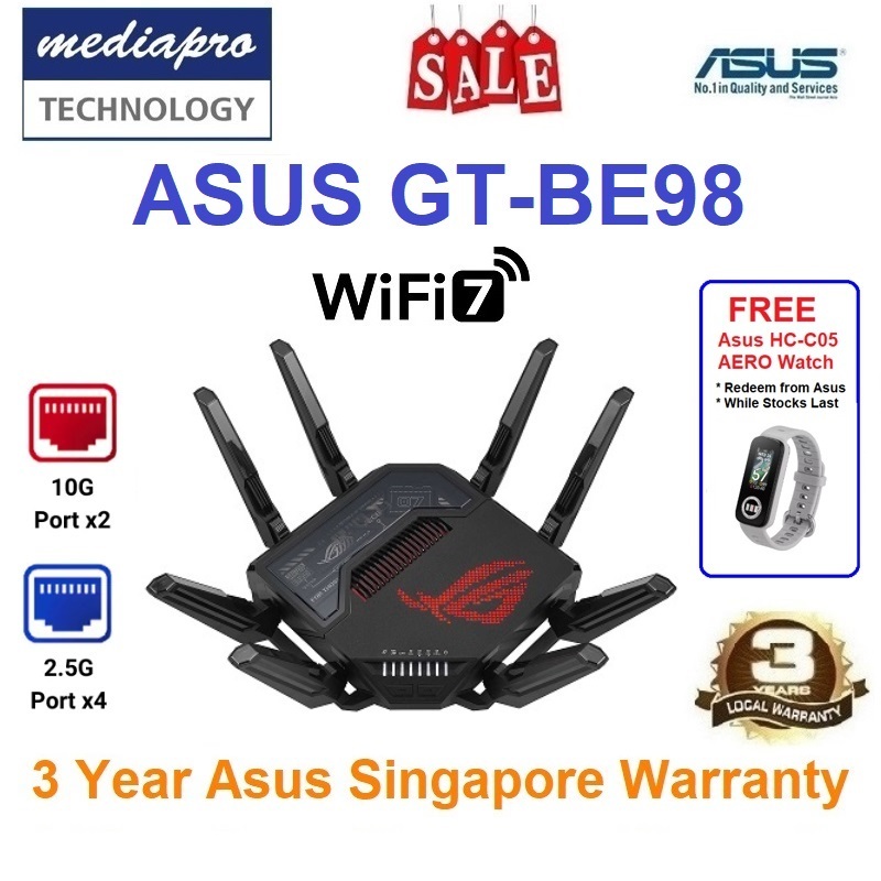 ASUS GT-BE98 ROG Rapture Quad-band WiFi 7 (802.11be) Gaming Router ...