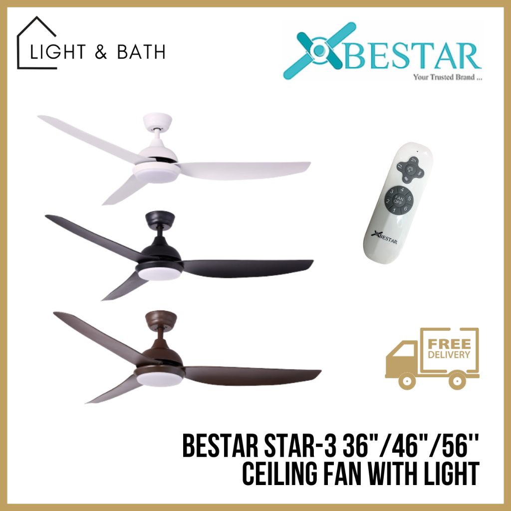 Bestar Star-3 36"/46"/56'' Ceiling Fan With Light, Available in Mocha ...