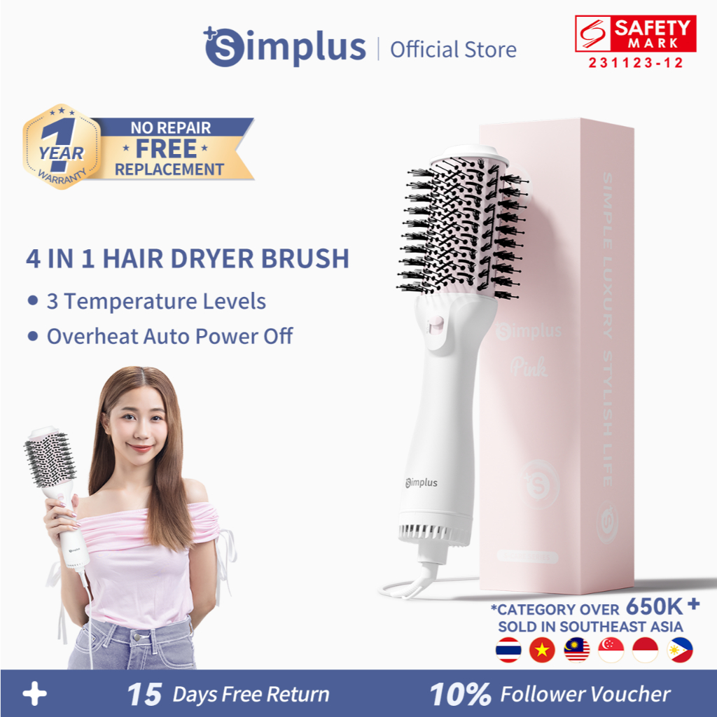 Simplus 4 In 1 Hot Styling Brush Hot Air Brush for Drying Straightening Curly Straight Dual-Use ...