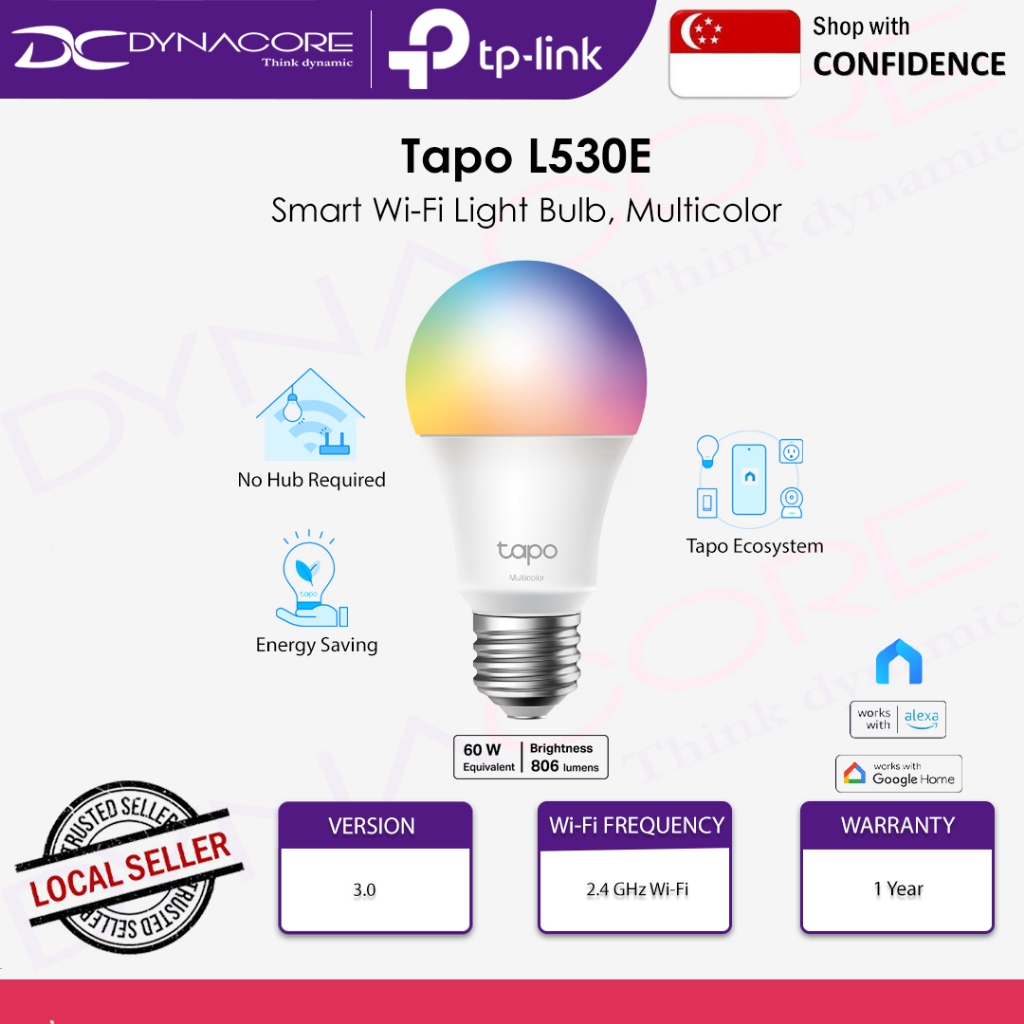 TP-LINK Tapo L530E (1-Pack / 2-pack / 4-Pack) Dimmable Smart WiFi LED Light Bulb (E27/No Hub ...