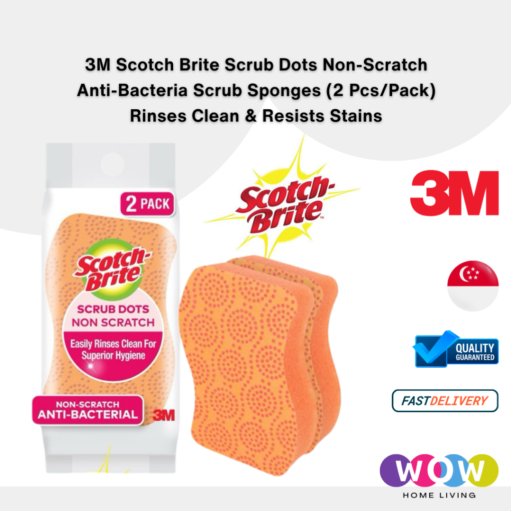3M Scotch Brite Scrub Dots Non Scratch - Anti Bacteria Scrub Sponges, 2 ...