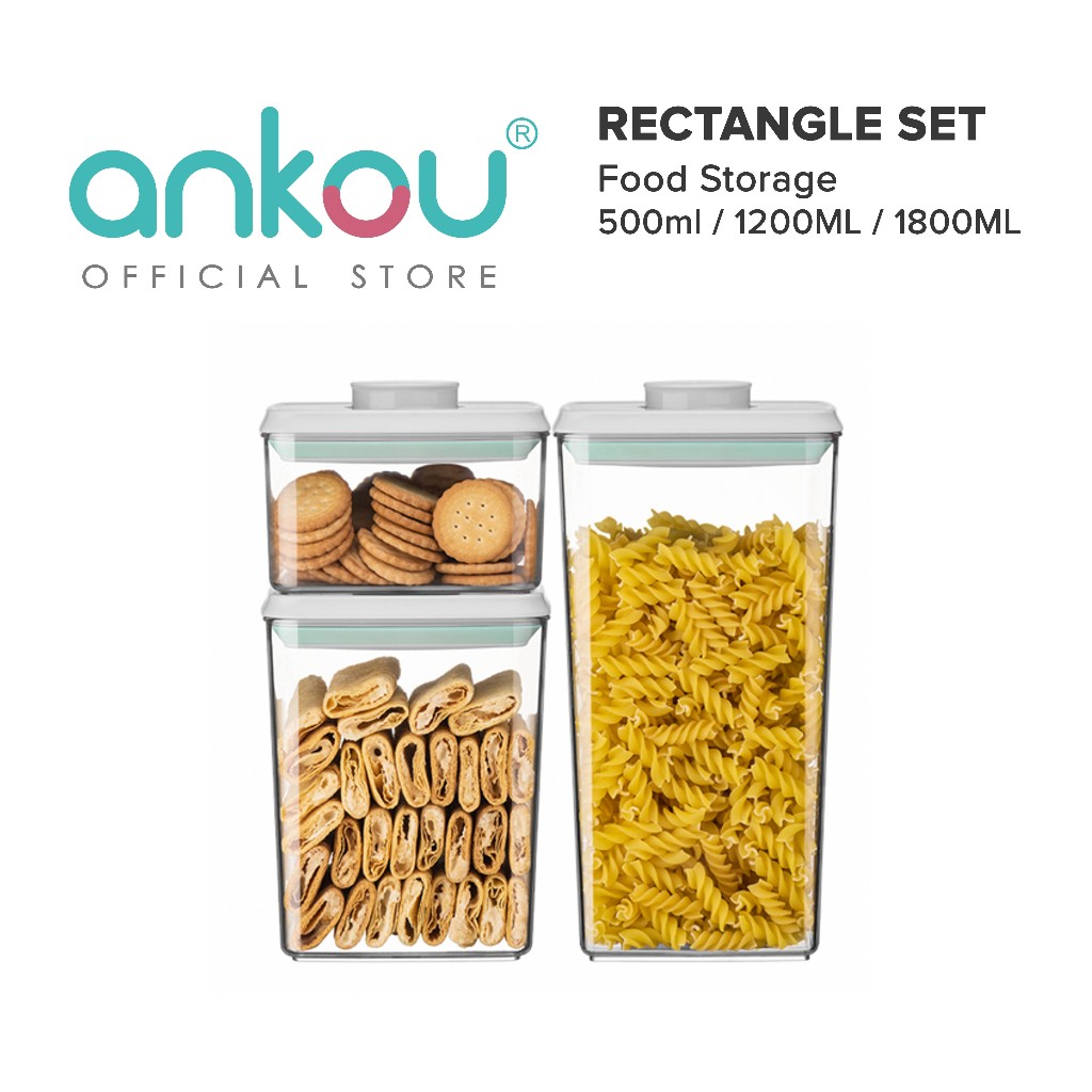 ANKOU AirTight Food Container - Rectangle Clear Set (3 Pcs Set / 5 Pcs ...