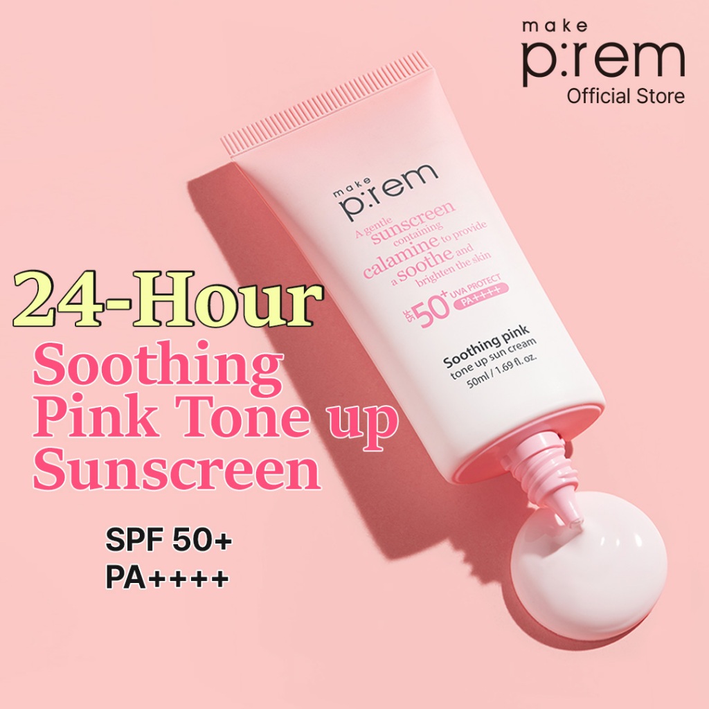 MAKE PREM Soothing pink tone up sun cream 50ml | Shopee Singapore