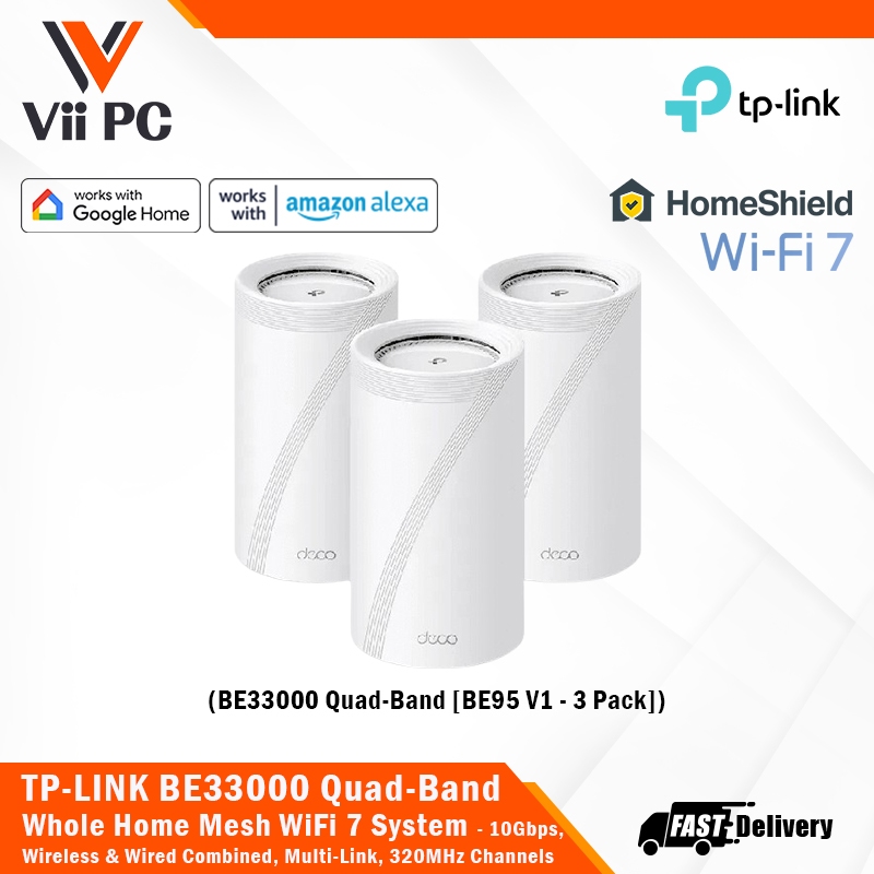 TP-LINK Deco BE95 V1(3-Pack) BE33000 Quad-Band Whole Home Mesh Wi-Fi 7 ...