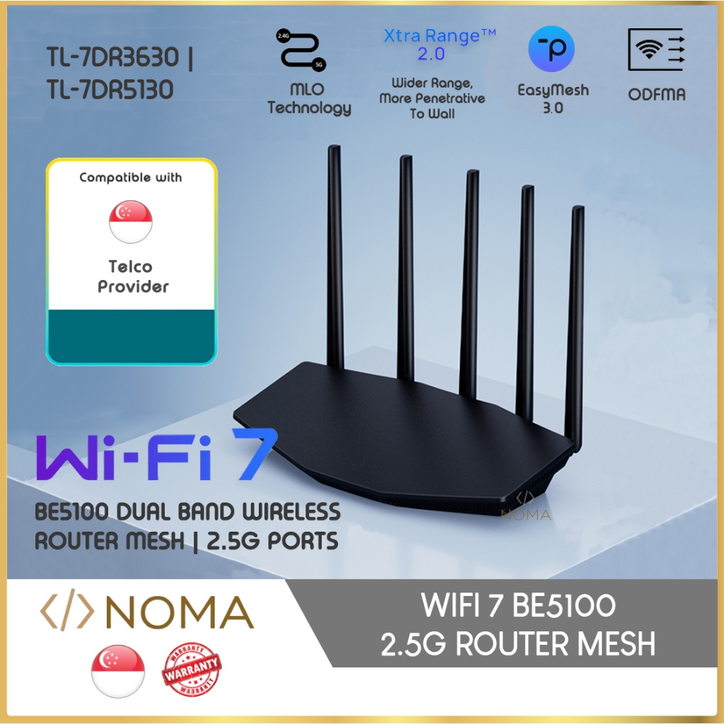 【SG】BE5100 Wifi 7 Router Mesh | 2.5G Broadband | Xtra Range 2.0 | EasyMesh 3.0 | MRU MLO Tech ...