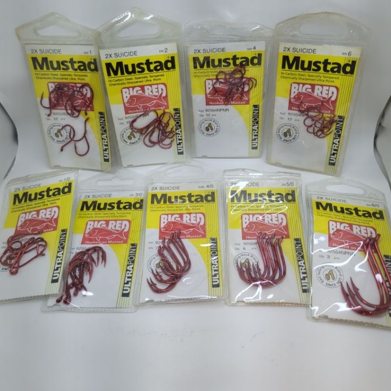 1pack Mustad Big Red Fishing Hooks 2X Suicide Hooks Snapper Fishing ...