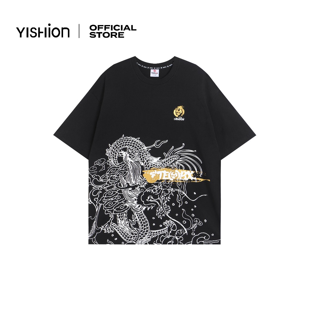 YISHION TEEBOX - Short Sleeve Drop Shoulder T-Shirt with Graphic Print ...