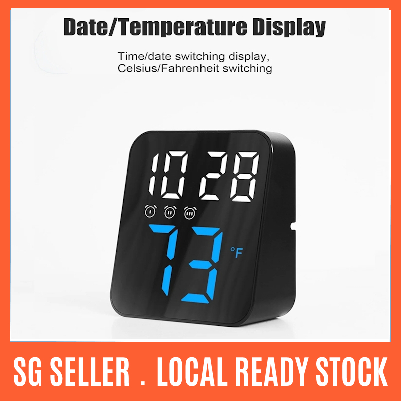 [SG] LED Digital Alarm Clock Big Temperature Display Adjustable Brightness Voice Control Alarms ...