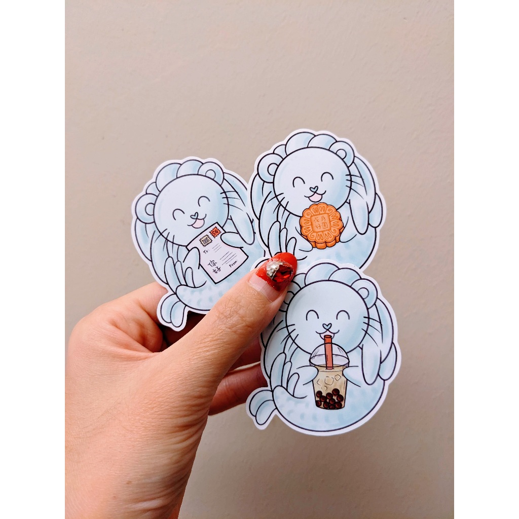 Tze's Stickers Glossy Waterproof Matte Paper Stickers Cute Merlion Boba ...