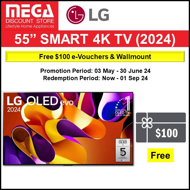 LG OLED55G4PSA 55" OLED EVO GALLERY G4 4K SMART TV + FREE $100 VOUCHER ...