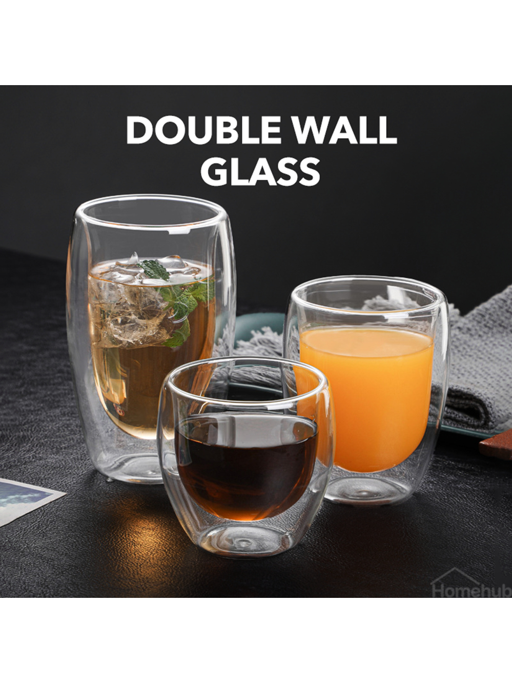 Homehub Double Wall Glass Cup Coffee Mug Insulated With Handle Cover For Drinking Tea Latte 80ml ...