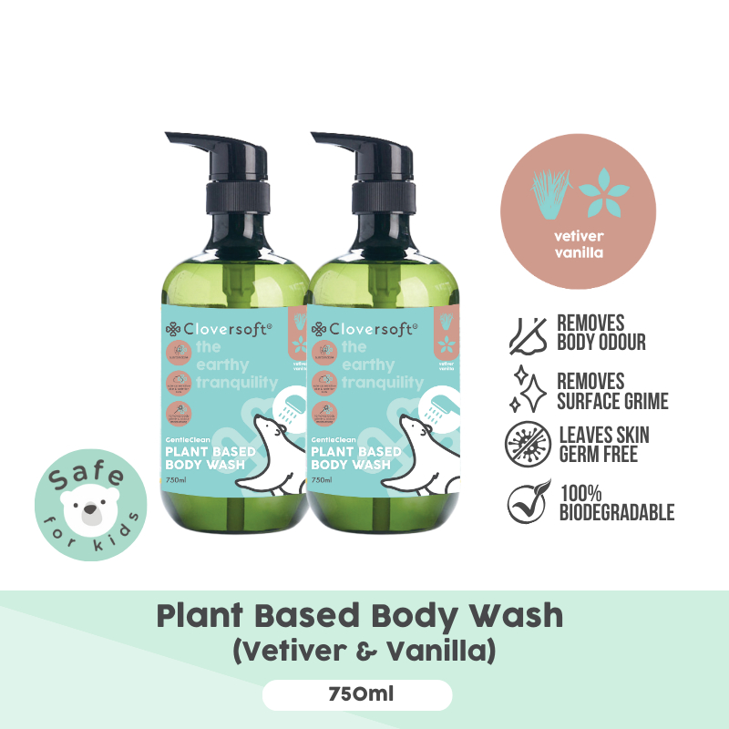 [Bundle of 2] Cloversoft Plant-Based Body Wash 750ml (Vetiver & Vanilla ...