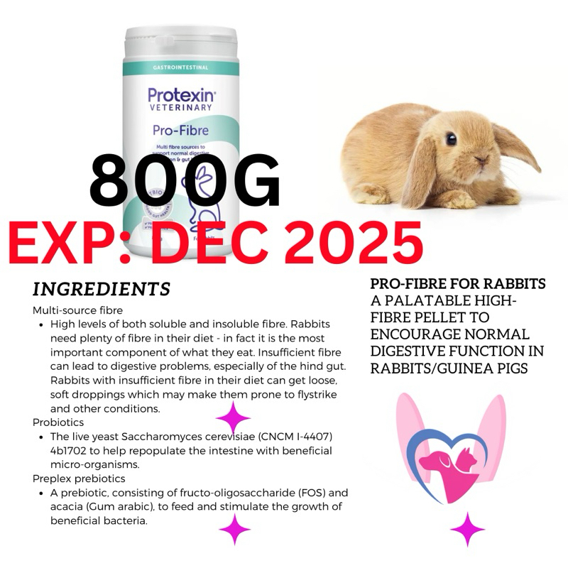 Protexin Pro-Fibre Profibre Gut Probiotic Pellet for Rabbits / Guinea ...