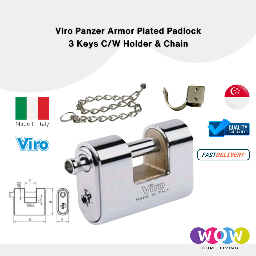 Viro Panzer Armour Plated Padlock 3 Keys C/W Chain & Lock Holder (Made ...