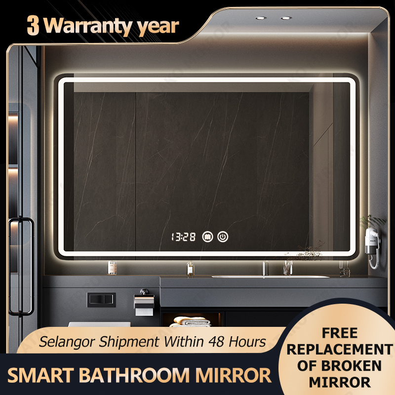 LED smart bathroom mirror with light three color light rectangular ...