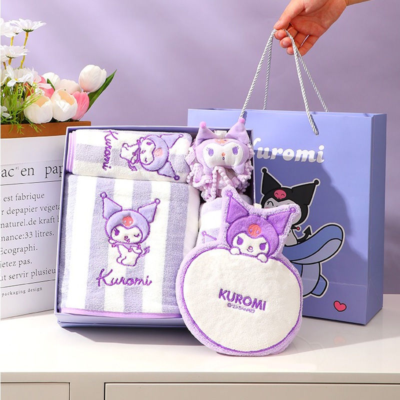 Kuromi Towel Set Gift Box Cute Face Towel, Bath Towel, Dry Hair Cap ...