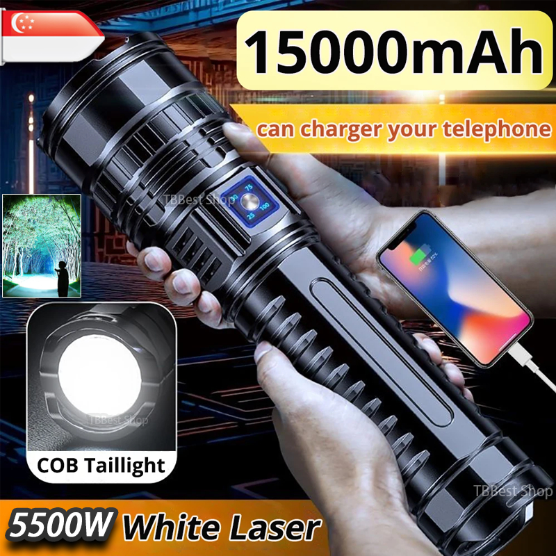 👍5500W Long Distance Laser Flashlight White laser LED Flashlight Super ...