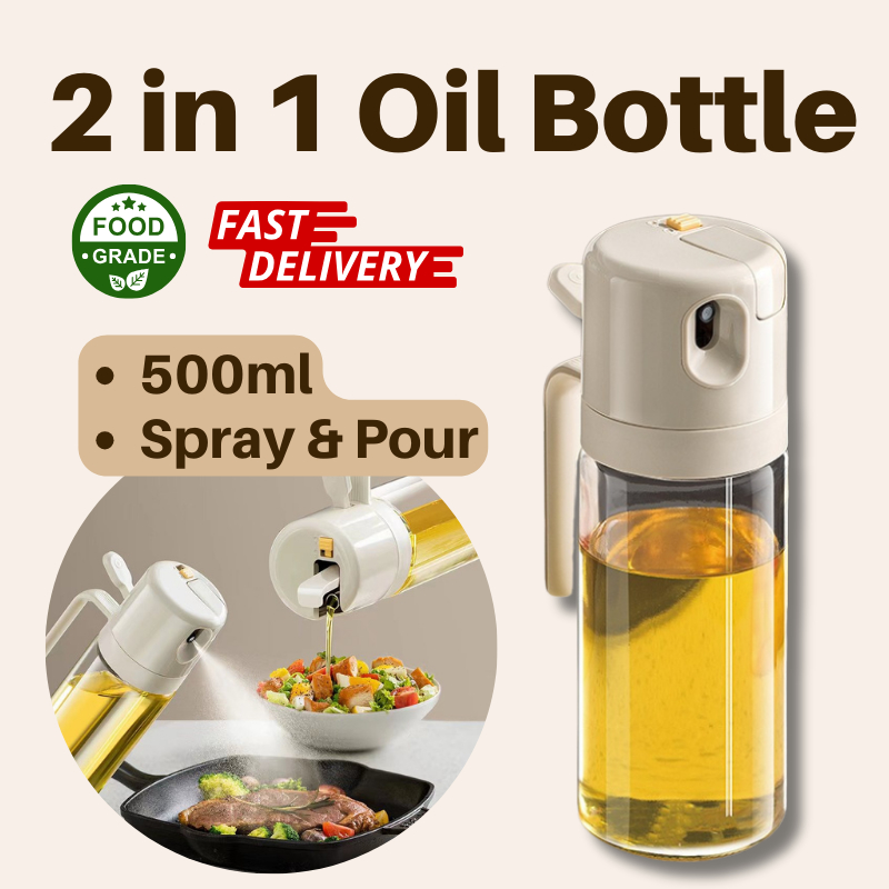 [SG] 2 in 1 Oil Bottle Spray Cooking Mist Leakproof Spray Glass Bottle ...