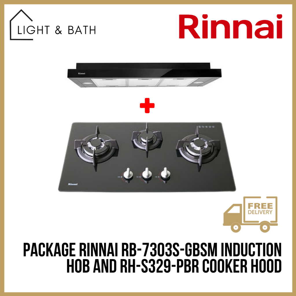 [BUNDLE] RINNAI 3 Burner Built-In Hob RB-7303S-GBS 75cm and Touch Control Simline Hood RH-S329 ...